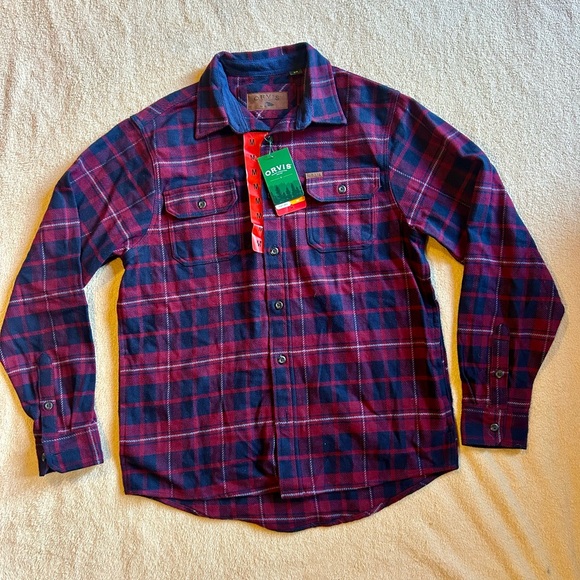 Orvis | Shirts | Orvis Mens Heavy Weight Plaid Shirt Sangria Red And ...